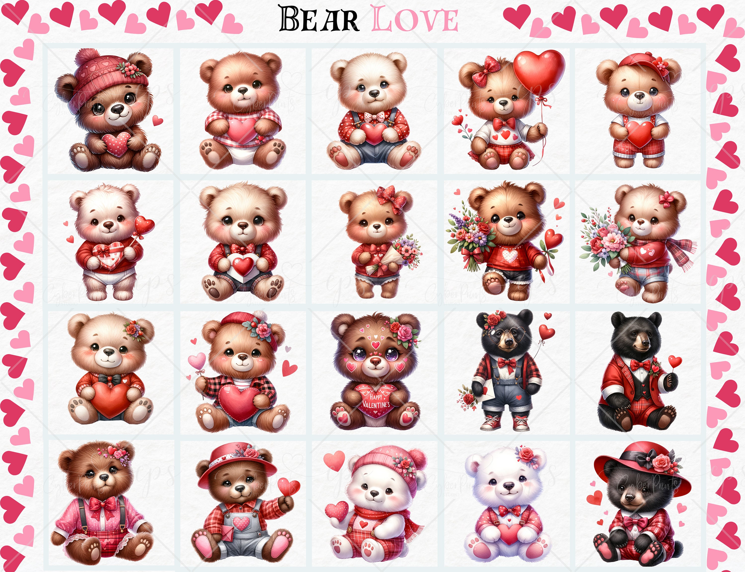 Valentine Bear Clipart Bundle Cub Sublimation Bundle for Valentines Day ...