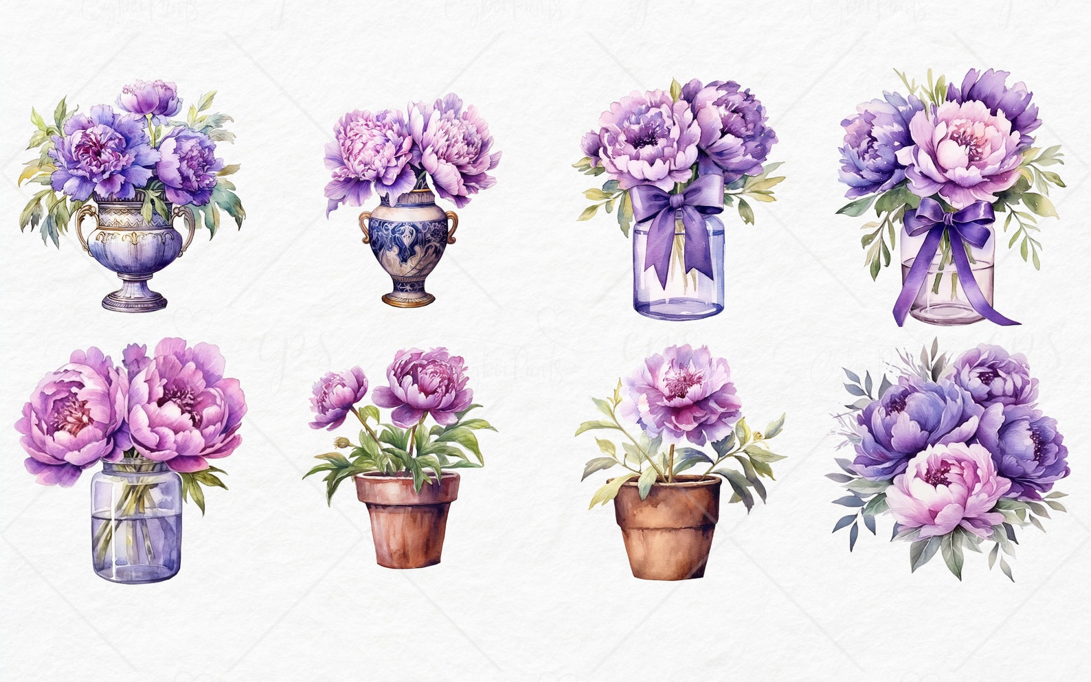 Watercolor Purple Peony Clipart - Peonies in PNG Format Instant ...