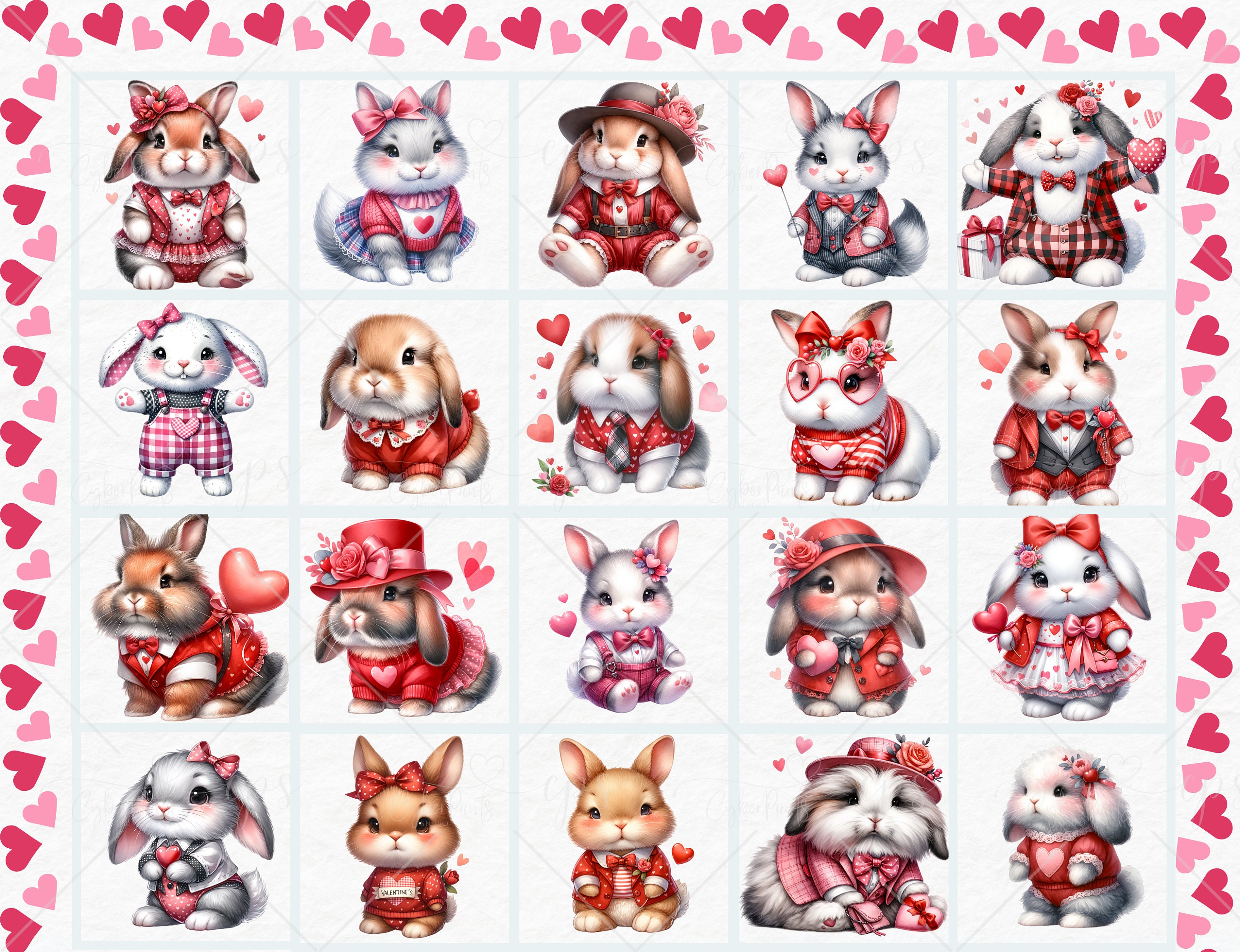 Valentine Rabbit Clipart Bundle Bunny Sublimation Bundle for Valentines ...