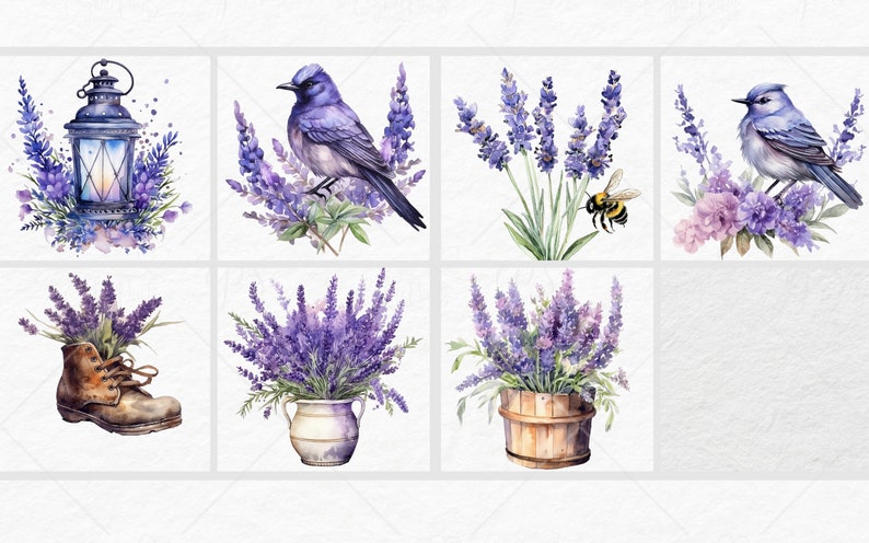 Watercolor Lavender Garden Clipart - Provence Floral Spring PNG Format ...