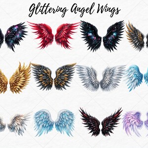 Glittering Angel Wings Clipart, Glitter Watercolor Clipart, Feather ...
