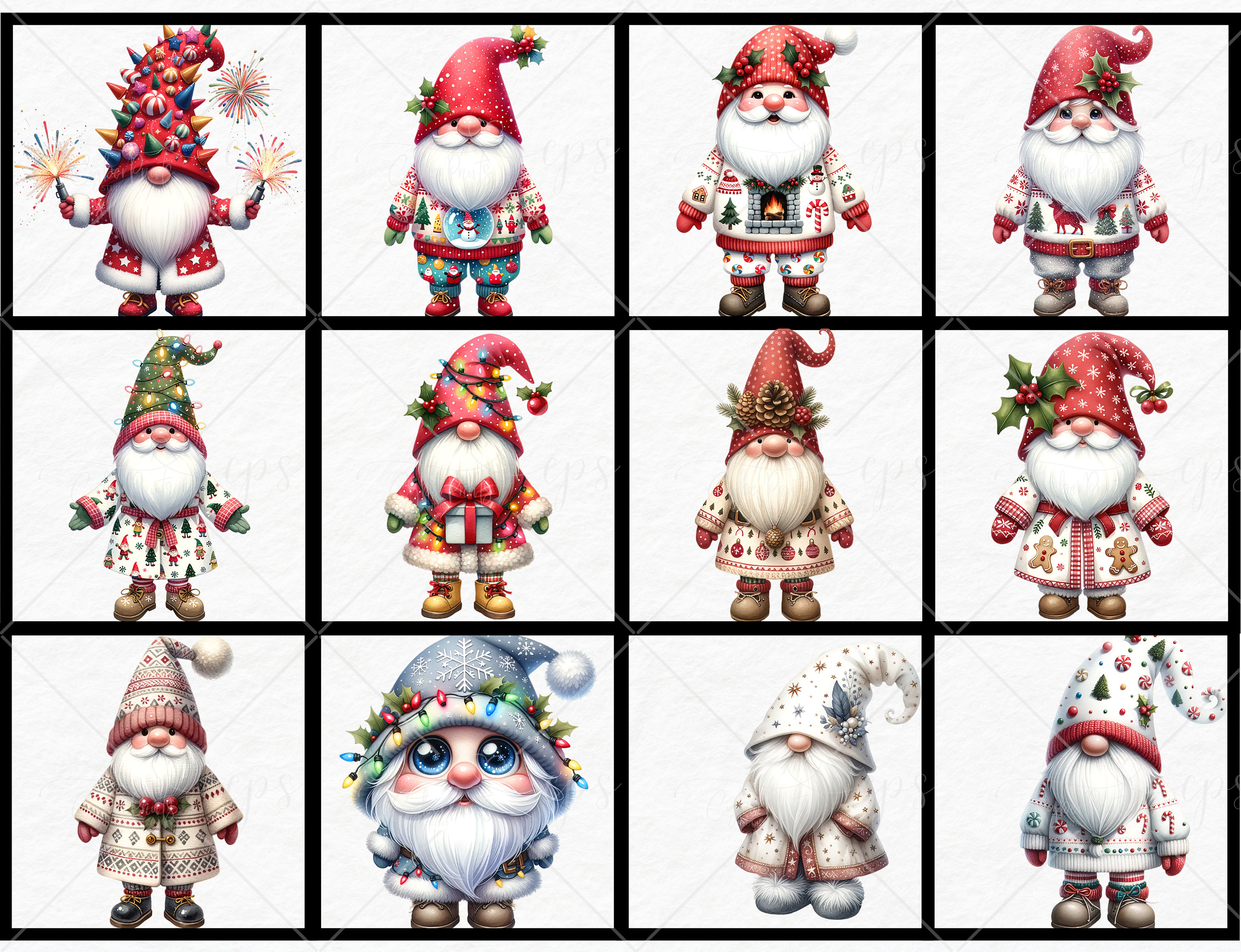 Festive Holiday Gnomes Clipart, Whimsical, Fun, PNG Christmas, Santa ...