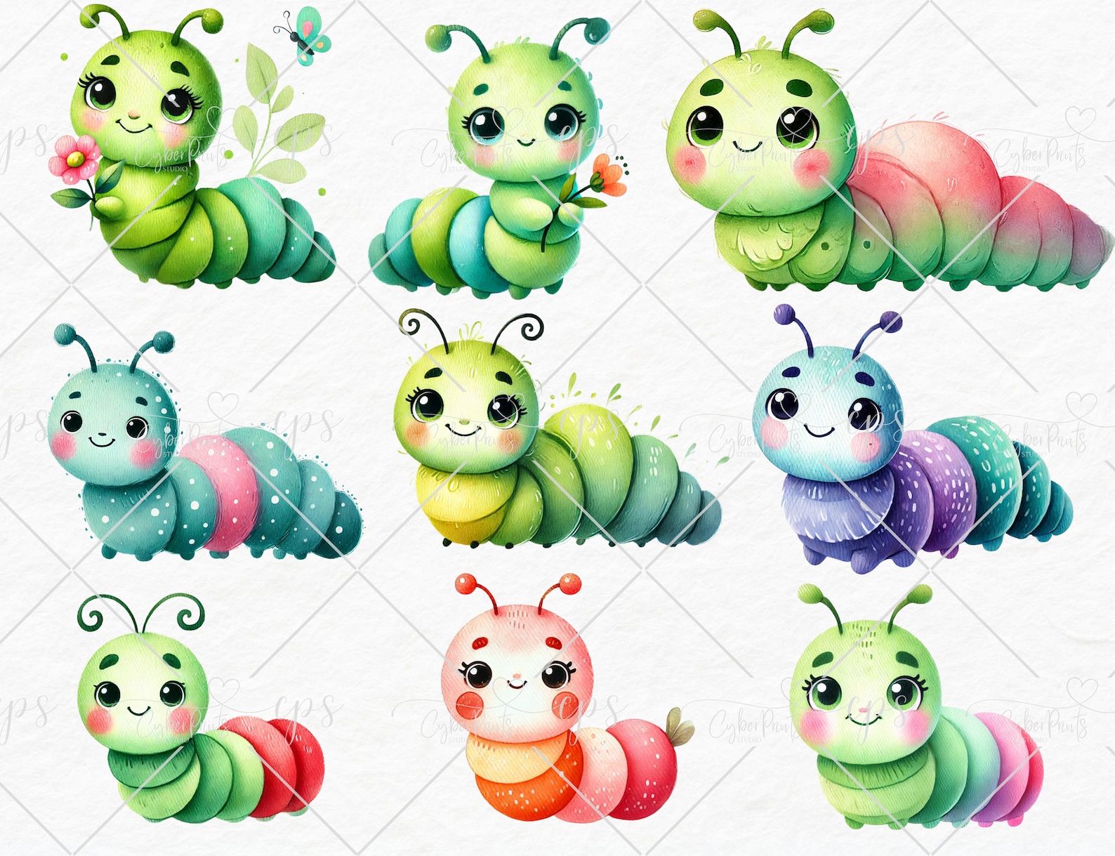 Cute Caterpillar PNG Bundle, Digital Crafts Designs Transparent, Little ...