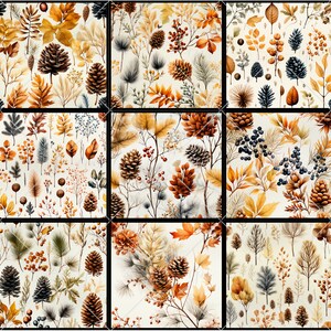 Watercolor Autumn Foliage Patterns, Digital Paper, Seamless Autumn ...