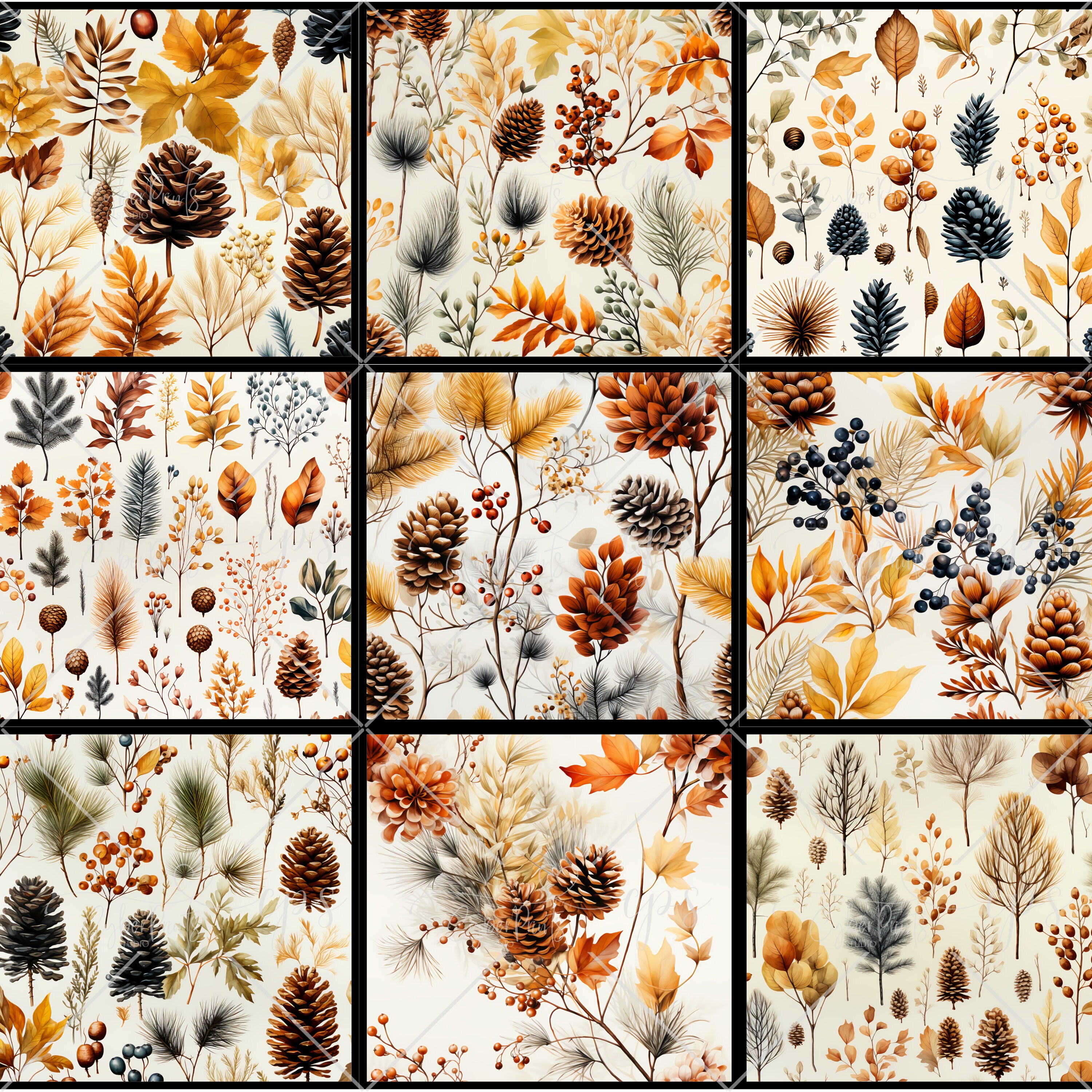 Watercolor Autumn Foliage Patterns, Digital Paper, Seamless Autumn ...