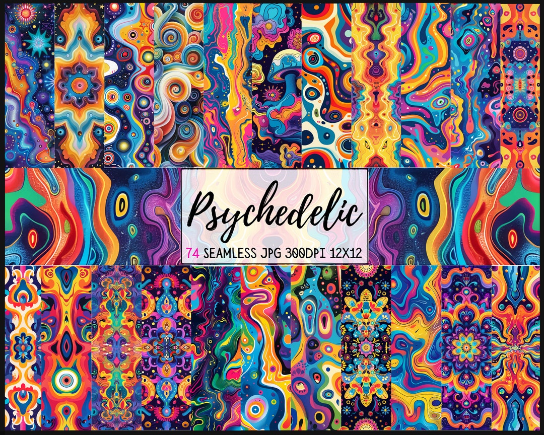 Psychedelic Seamless Patterns - 74 Designs - 12x12 Inch - Commercial Use - Colorful Pattern ...