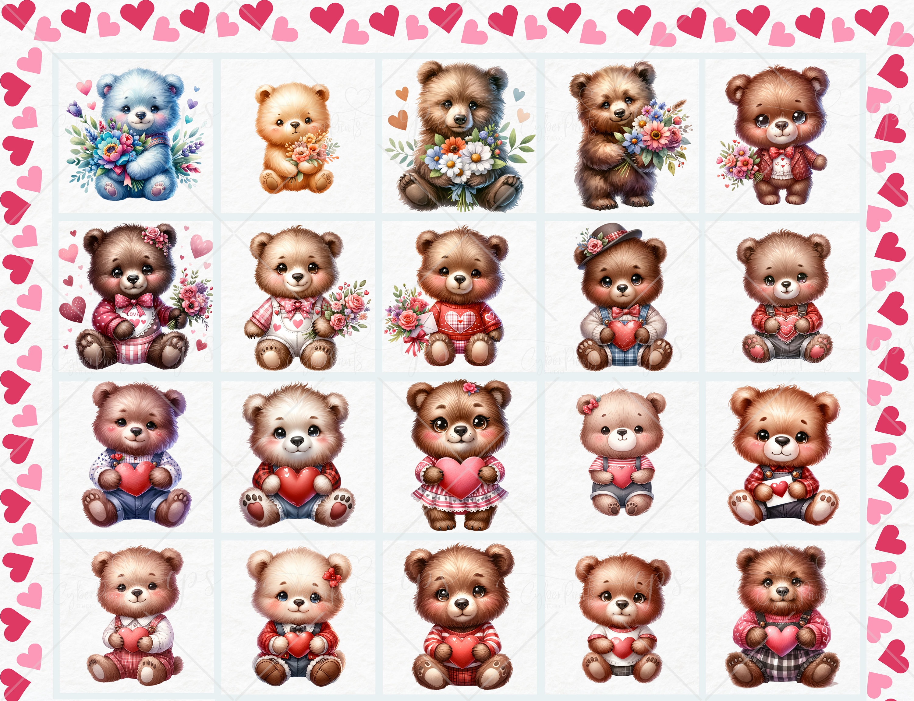 Valentine Bear Clipart Bundle - Cub Sublimation Bundle for Valentines ...