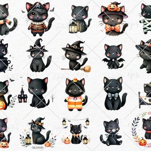 Halloween Cats Watercolor Clipart Bundle 115 PNG Spooky Cat Images ...