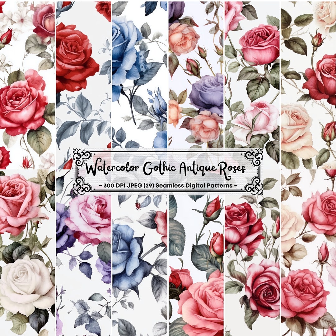 Gothic Roses Digital Paper, Antique Flowers Seamless Pattern, Floral ...