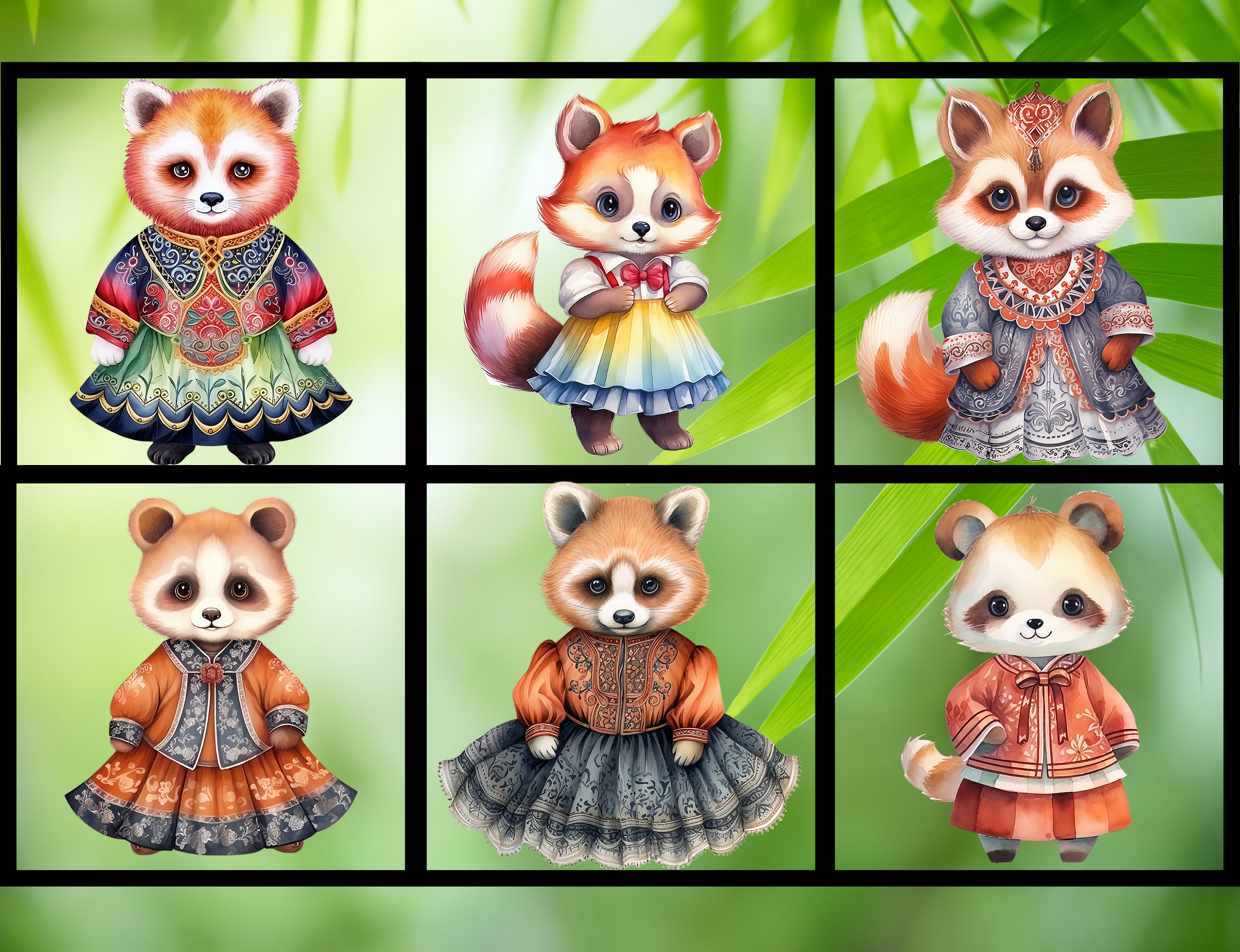 Watercolor Red Panda Clipart Cute Animal Bundle Panda in a - Etsy