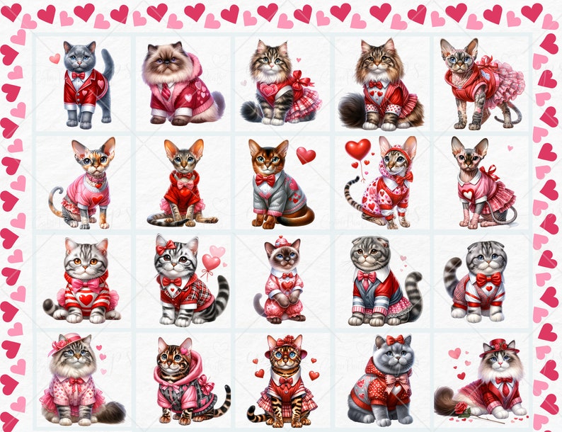Valentine Cat Clipart Bundle Kitten Sublimation Bundle for Valentines ...
