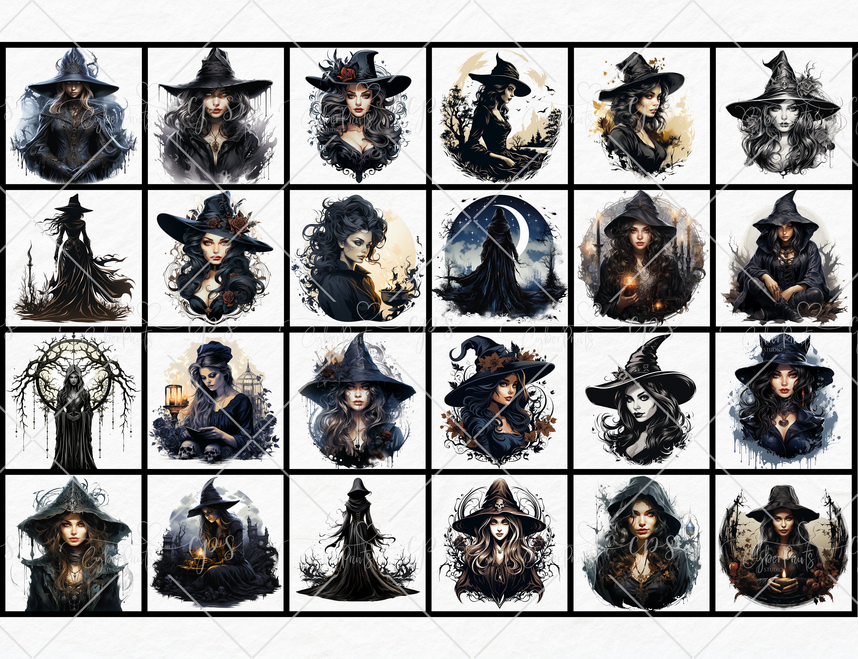 Gothic Witches Clipart Bundle Halloween PNG Images Fantasy - Etsy