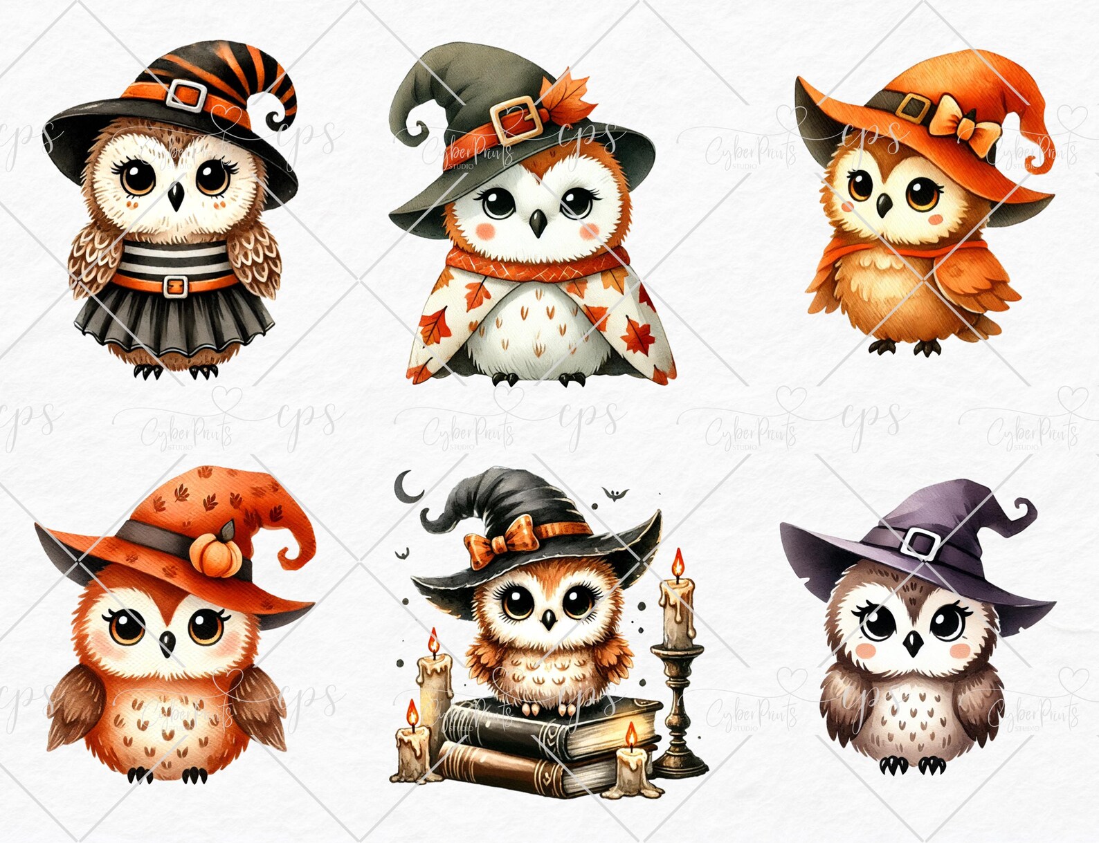 Witch Owls Clipart, Halloween Owl Art, Cute Owl, Fall Digital Art ...