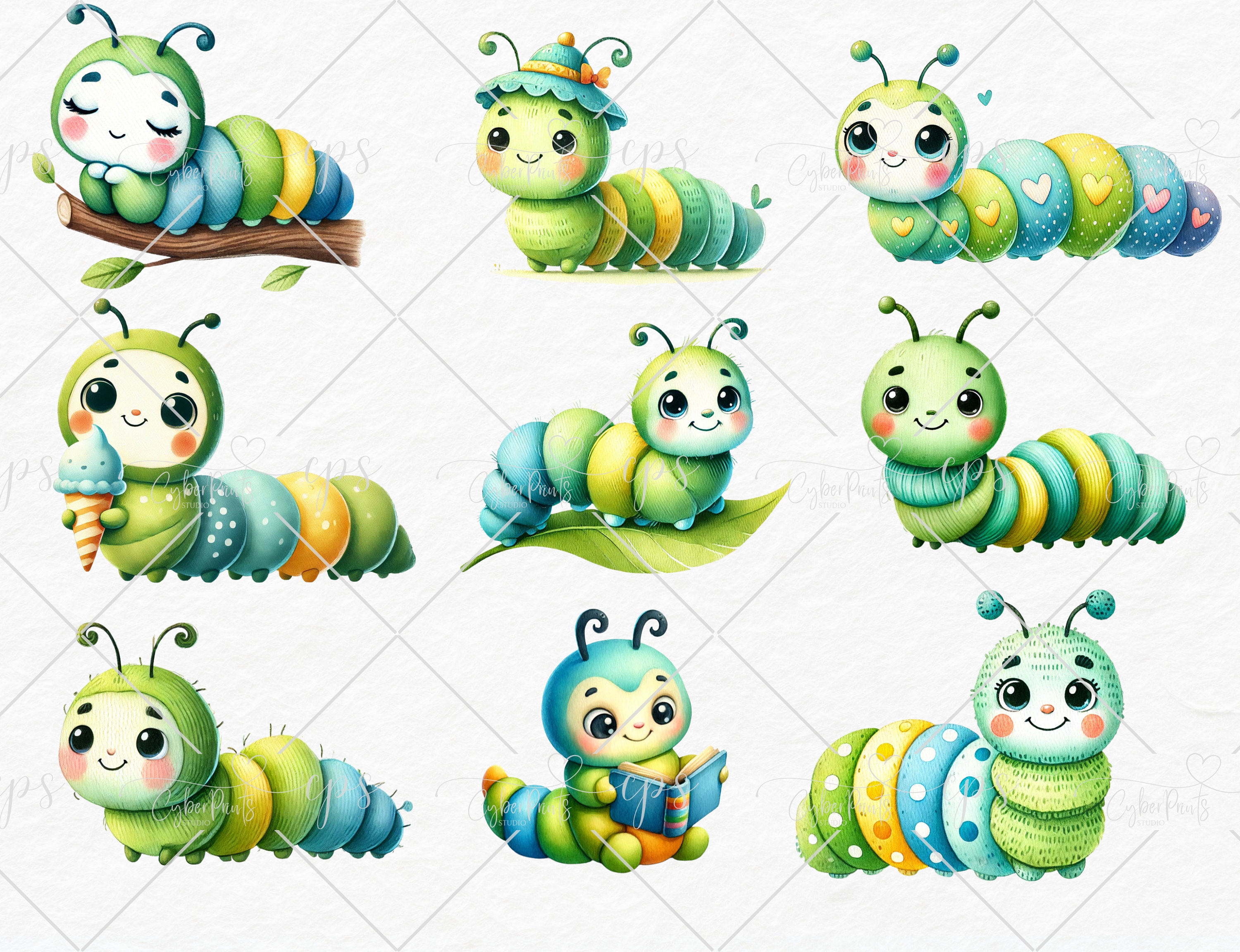 Cute Caterpillar PNG Bundle, Digital Crafts Designs Transparent, Little ...