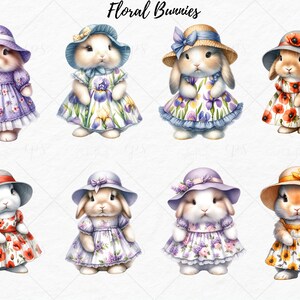 Floral Bunnies in Dresses, Watercolor Clipart Png, Rabbit, Bunny Png ...