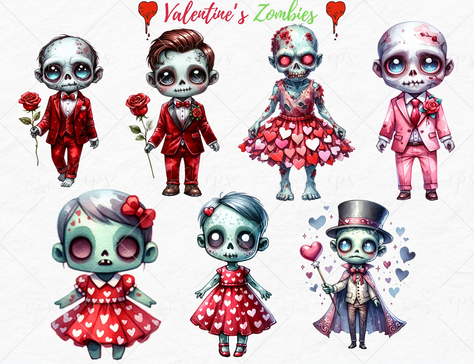 Valentine's Day Zombie Love Clipart, PNG Zombie Printables, Junk ...