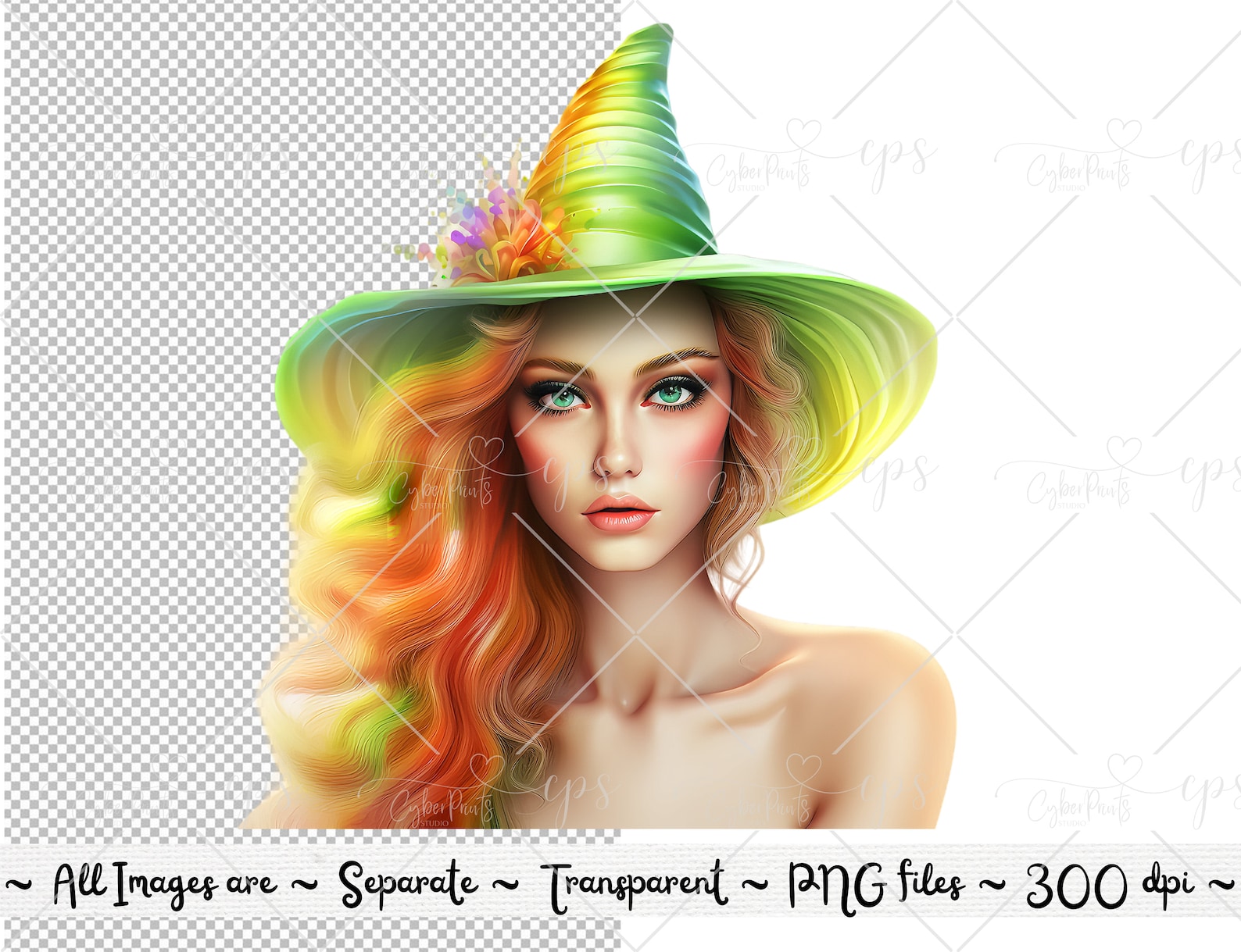 Rainbow Witches Clipart Bundle Halloween PNG Images, Fantasy Magical ...