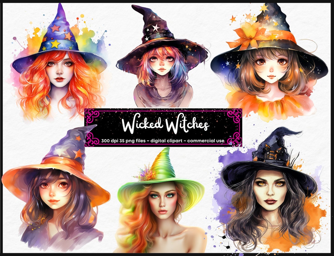 Rainbow Witches Clipart Bundle Halloween PNG Images, Fantasy Magical ...