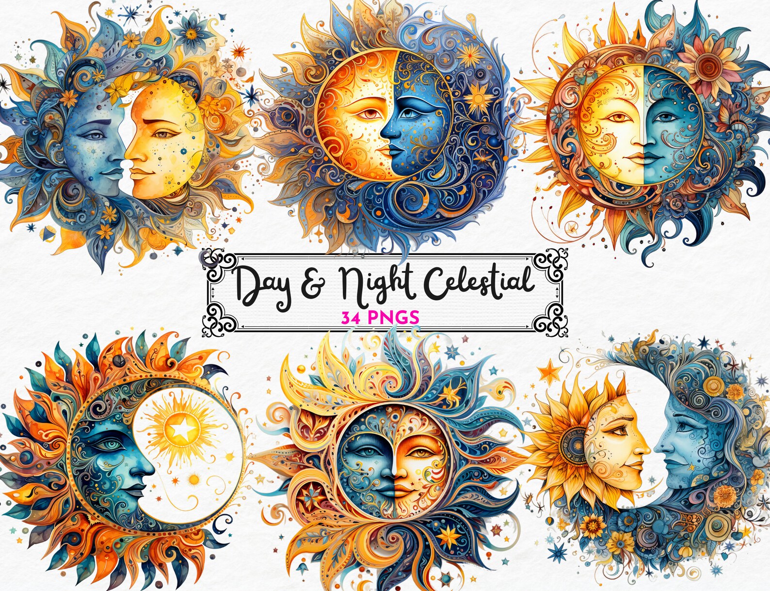 Celestial Clipart Bundle, Sun Clip Art, Mystical Clipart, Commercial ...