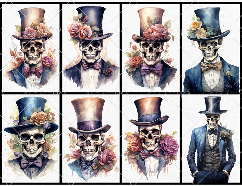 Skeleton Gentleman Skull Tophat Skeleton Suit Floral - Etsy