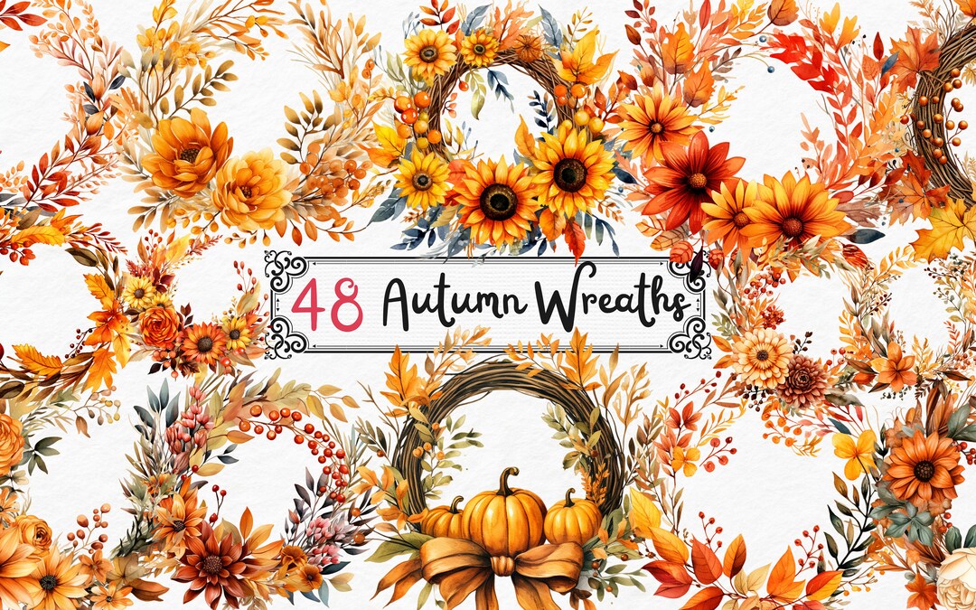 Watercolor Autumn Wreath Clipart, Fall Clipart, Autumn Leaves ...