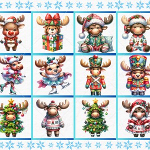 Christmas Moose PNG Clipart, Watercolor Winter Moose Holiday Bundle ...