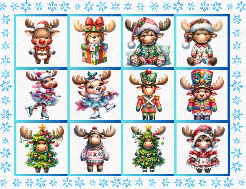 Christmas Moose PNG Clipart, Watercolor Winter Moose Holiday Bundle ...