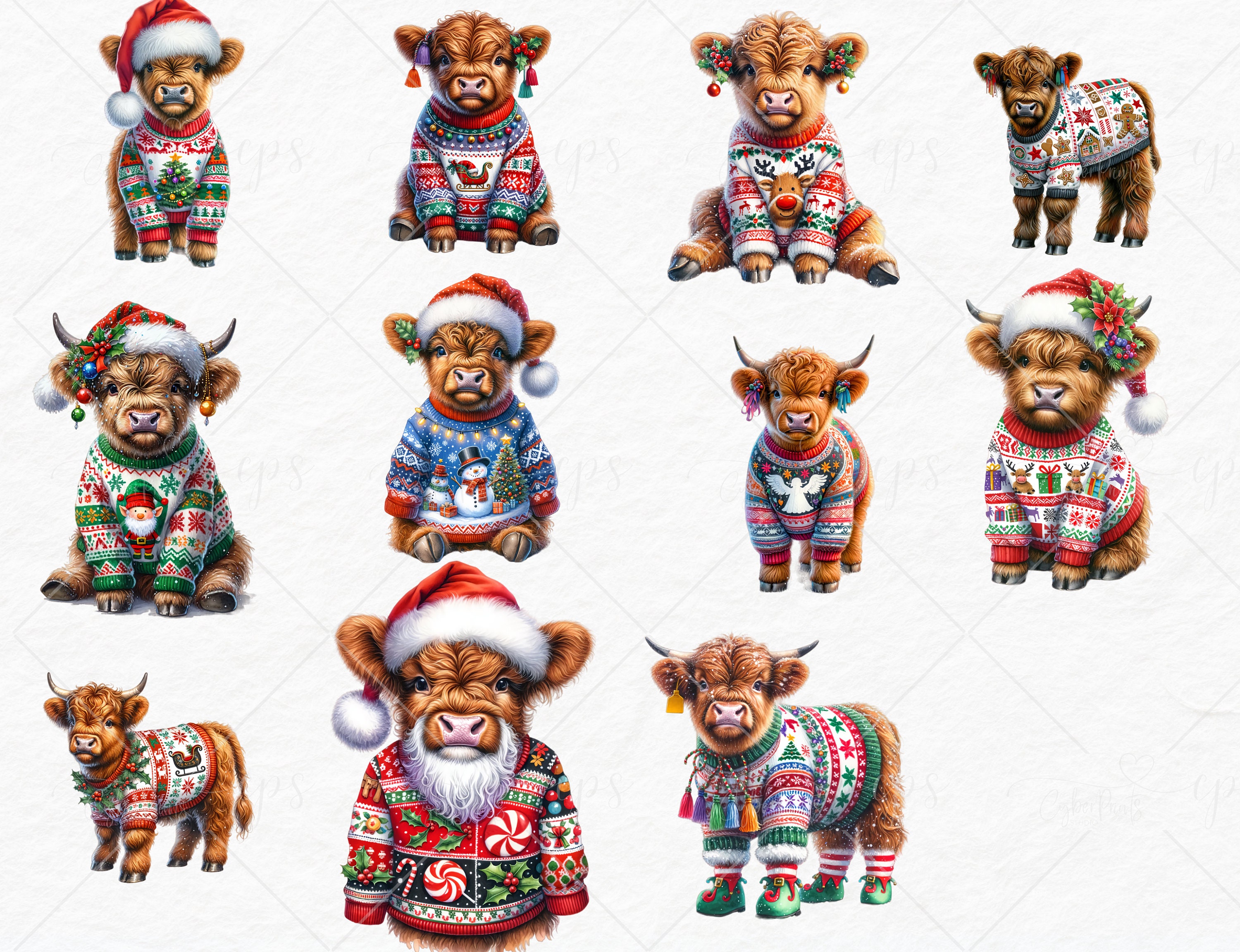 Watercolor Christmas Highland Cows Clipart, XMAS Winter Nursery Bundle ...