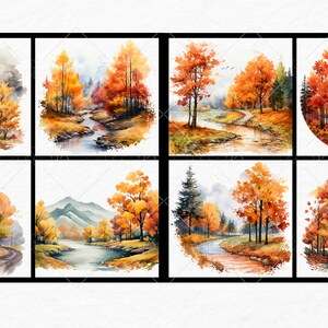 Watercolor Autumn Clipart, Fall Landscape Png Instant Download, Fall ...