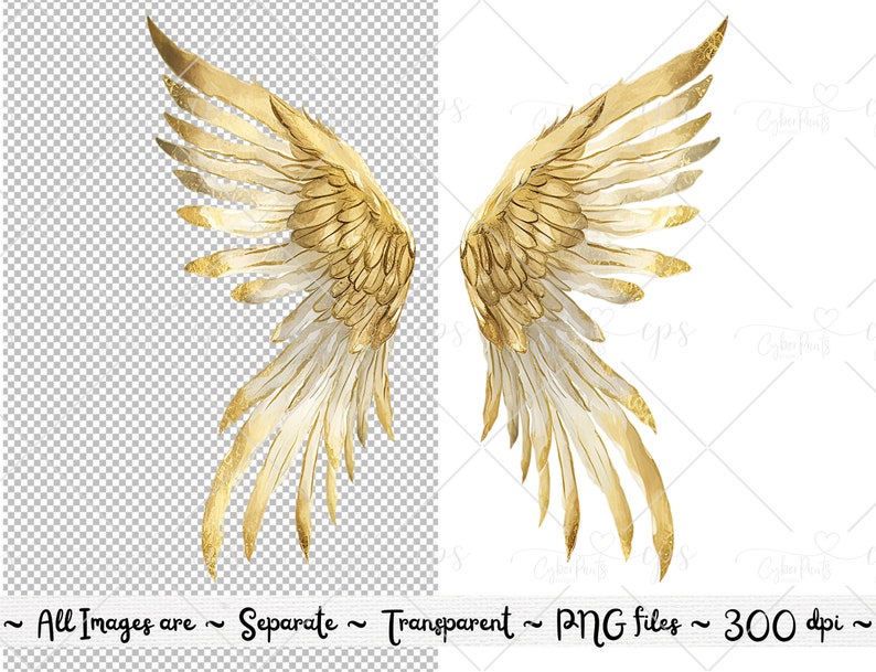 Golden Angel Wings Clipart Watercolor Clipart Feather Wings - Etsy