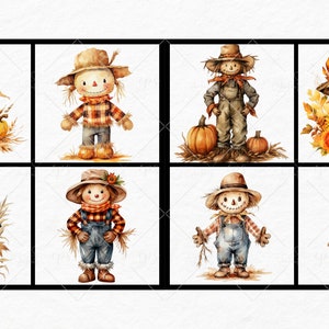 Watercolor Scarecrow Clipart Bundle | Halloween PNG | Digital Planner ...