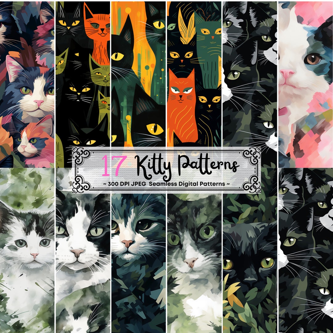 Cats Digital Paper, Kitty Seamless Pattern, Cats Seamless Pattern, Pet Digital Paper, Watercolor ...