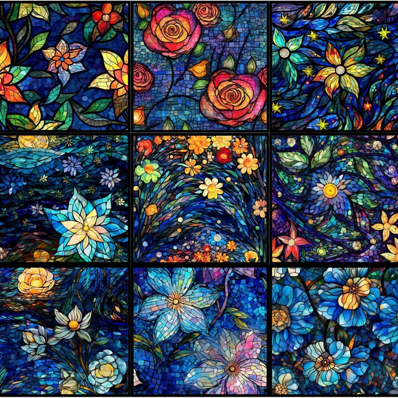 Floral Stained Glass Seamless Digital Scrapbook Printable - Etsy