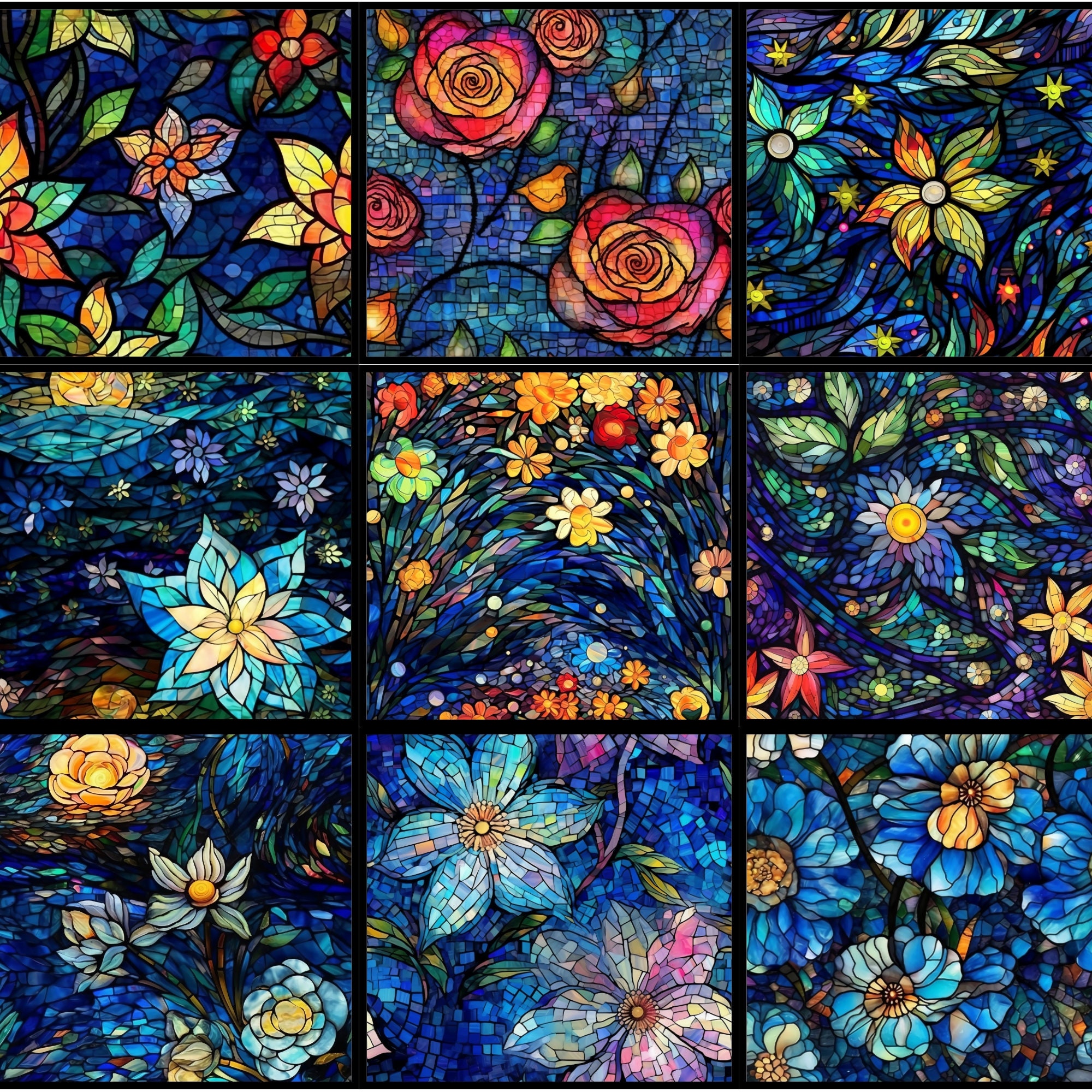 Floral Stained Glass Seamless Digital Scrapbook Printable Paper Digital ...