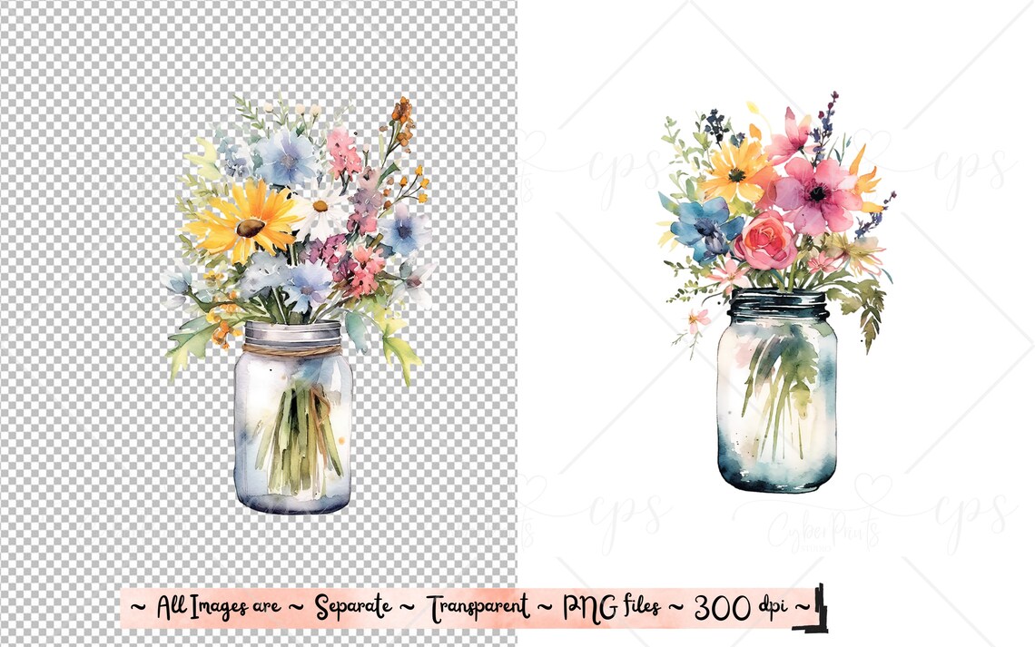 Watercolor Wildflower Clipart Wildflowers in PNG Format Instant ...