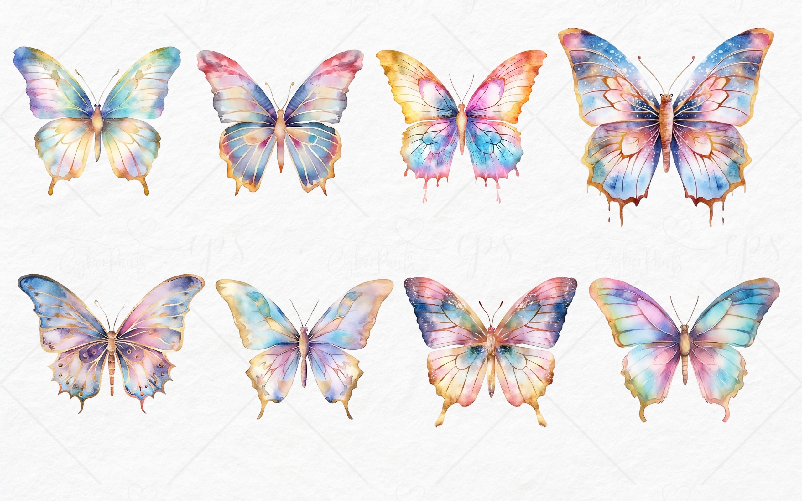 Gold Foil Butterflies Clipart, Painted Butterfly Clipart, Butterfly ...
