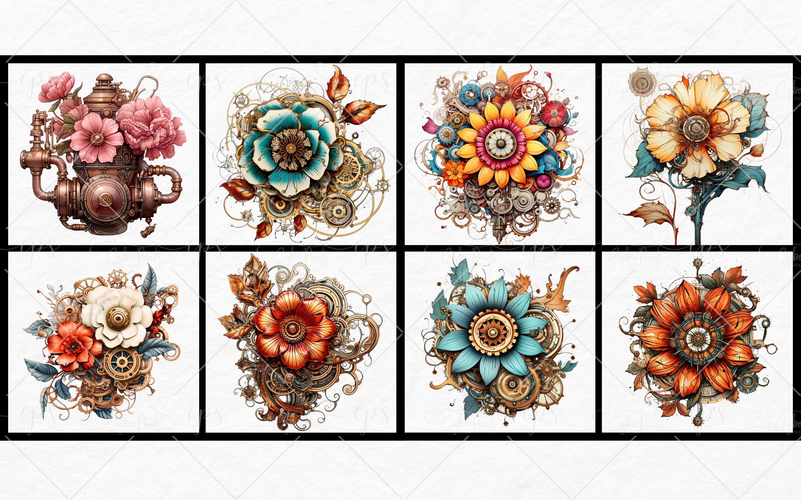 Steampunk Flower Clipart, Steampunk Printables, Junk Journal, Steampunk ...
