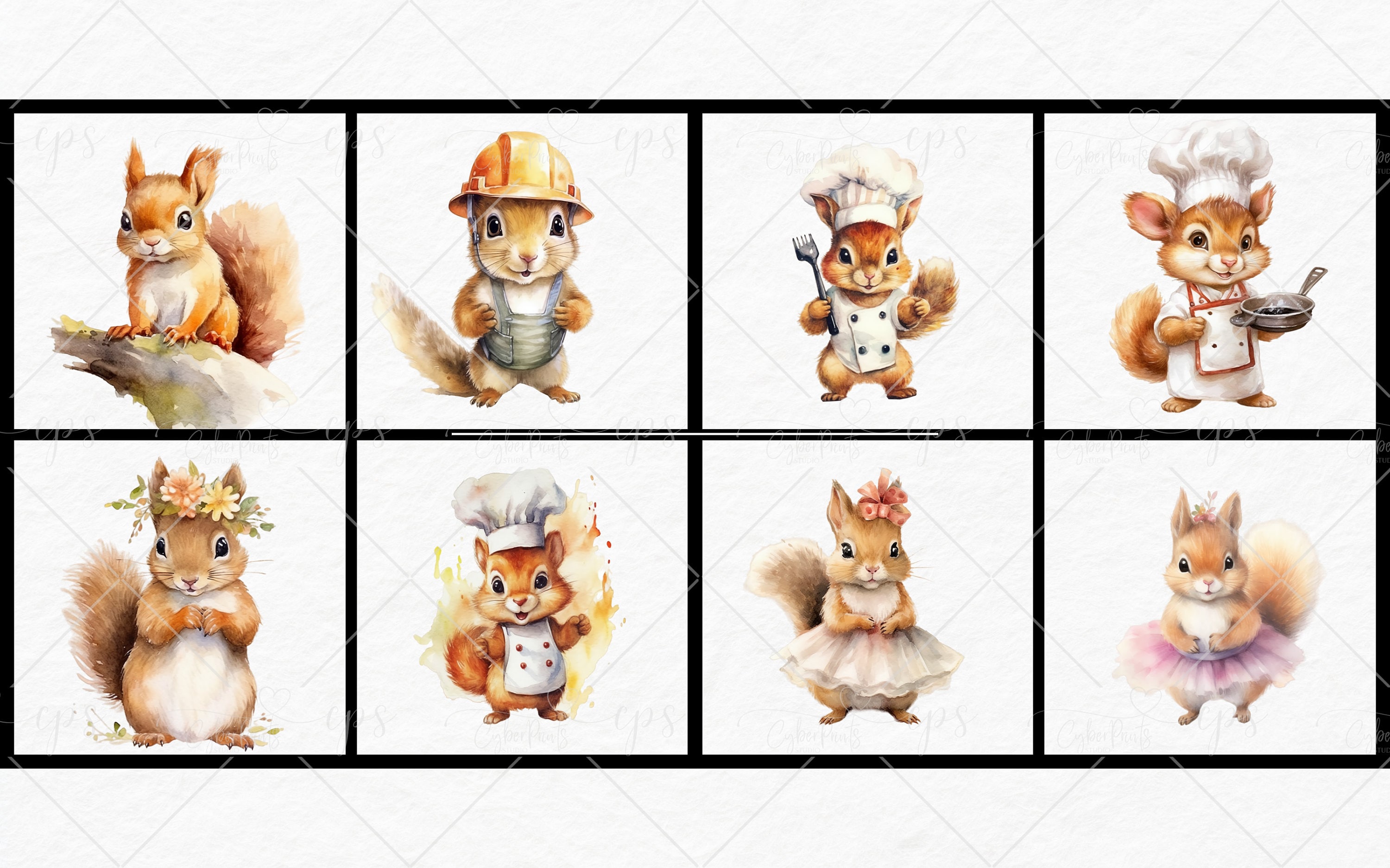 Watercolor Squirrel Clipart, Cute Animal Clipart Bundle, Woodland ...