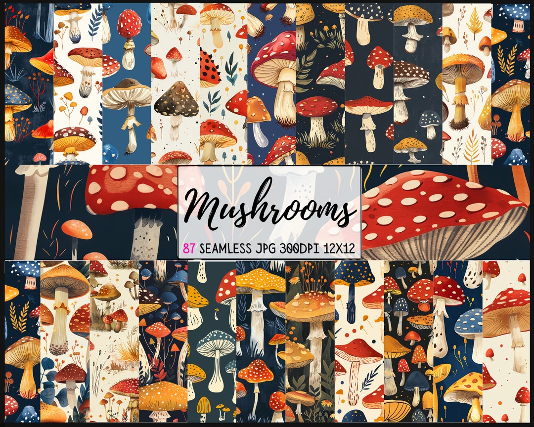 Watercolor Mushrooms SEAMLESS Patterns - Mushrooms Digital Paper ...