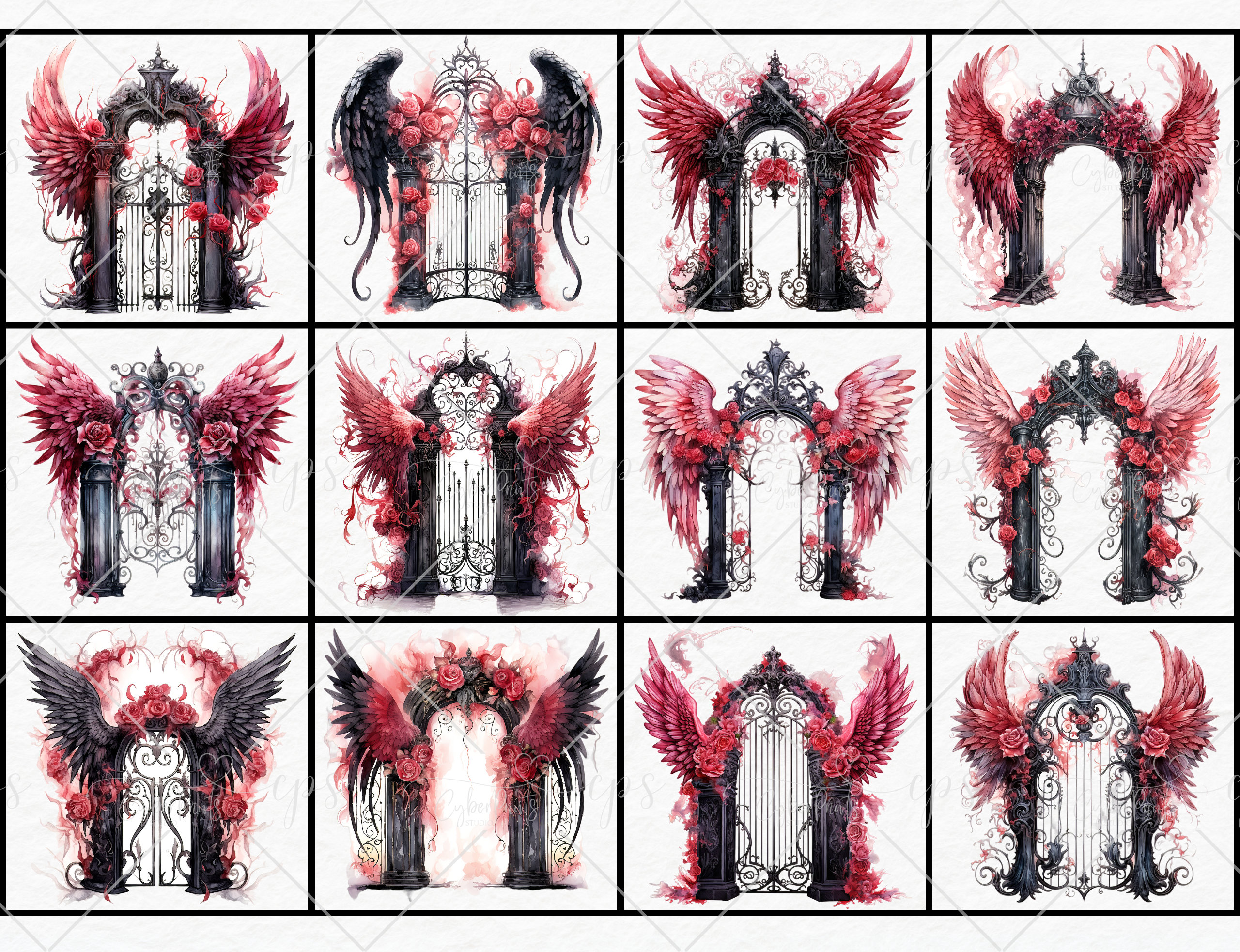 Red Gothic Angel Gates Clipart Ethereal Doors, Fantasy Heaven ...