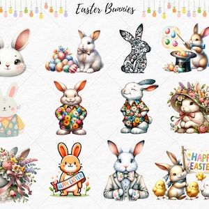 Easter Watercolor Clipart Bundle, PNG Easter Bunny Images, Cute Spring ...