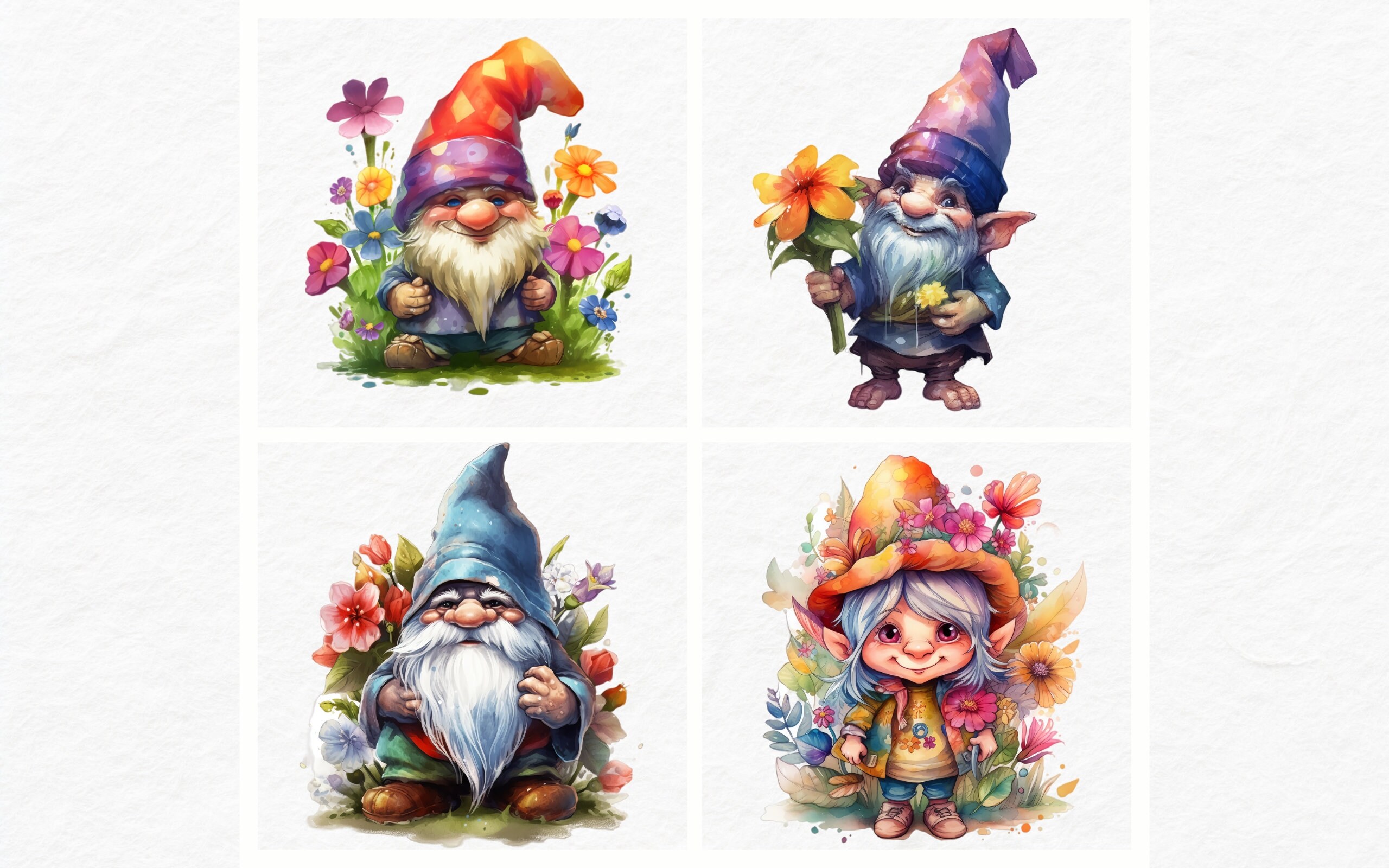 Watercolor Garden Gnomes Fantasy Floral Spring Clip Art Graphics in PNG ...