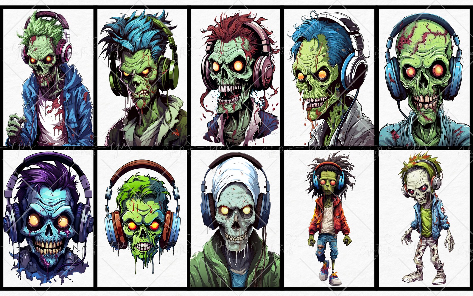 Zombie Headphones Clipart, PNG Zombie Printables, Gothic Zombies ...