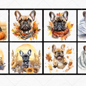 Watercolor French Bulldogs, Autumn French Bulldogs, French Bulldogs ...