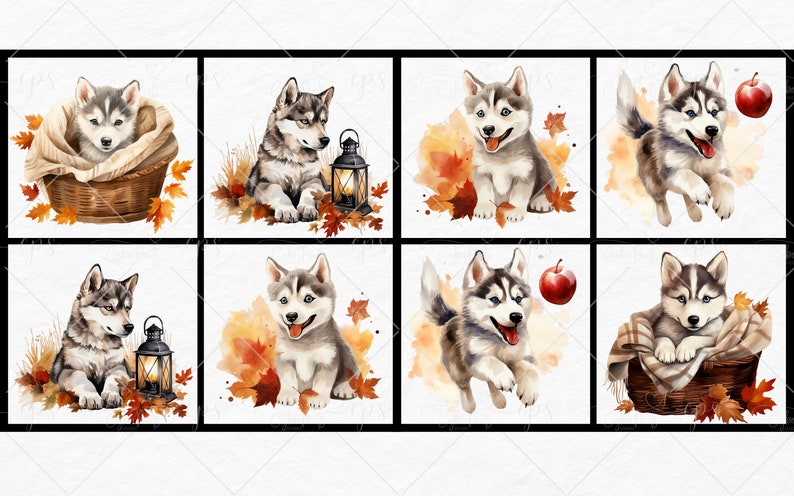 Watercolor Husky in Autumn Autumn Husky Fall Husky Husky - Etsy