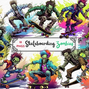 Skateboard Zombies Clipart, PNG Zombie Printables, Skateboarding ...