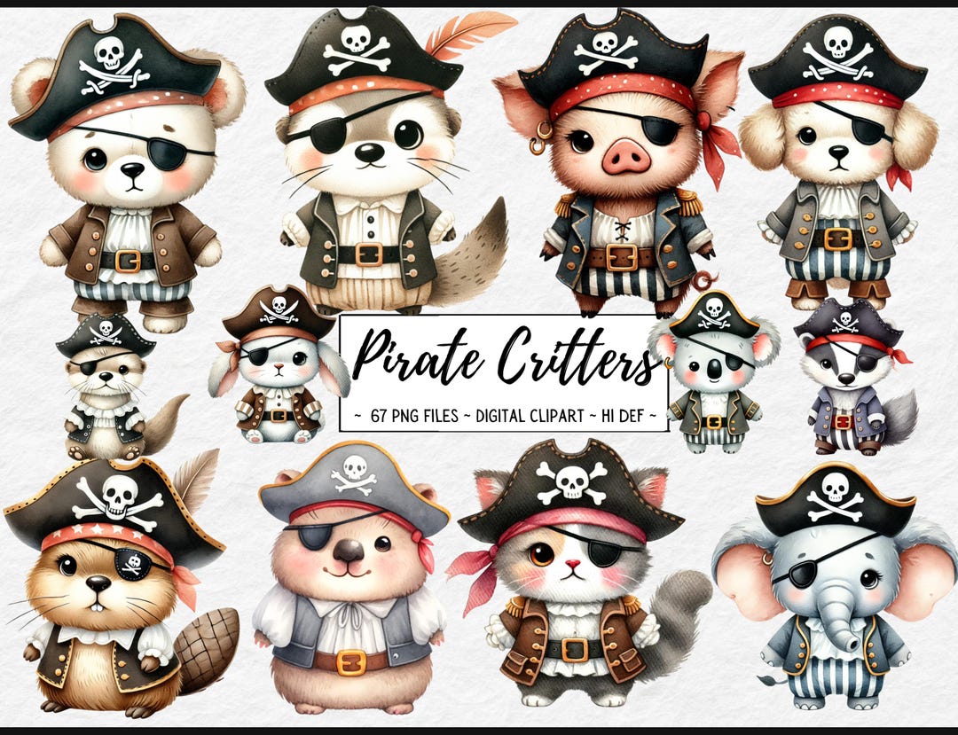 Pirate Animals Clipart - Cute Pirate Critters PNG - Digital Download ...