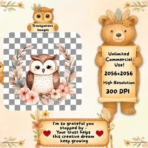 Boho Owl Clipart Bundle - 25 Watercolor PNG Owls With Floral Wreaths ...