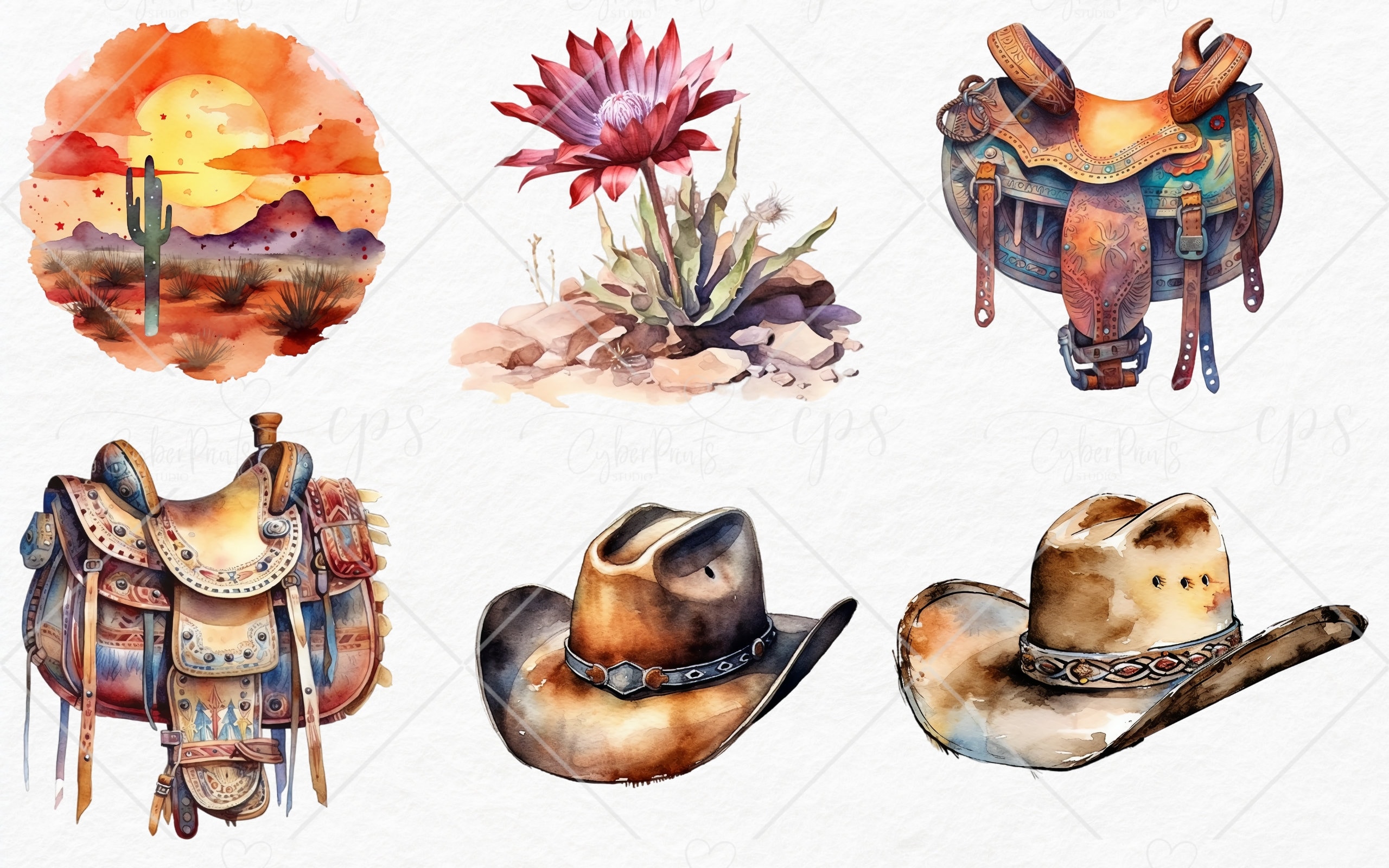 Watercolor Western Clipart Cowboy Clipart Texas Cowboy Ranch - Etsy