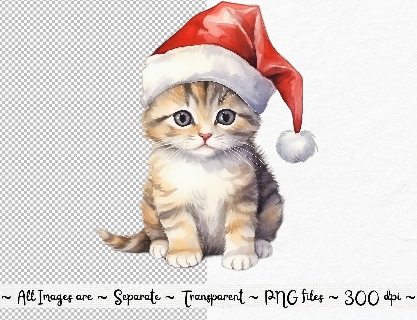 Christmas Cat Clipart Watercolor Kittens Santa Hat Winter - Etsy
